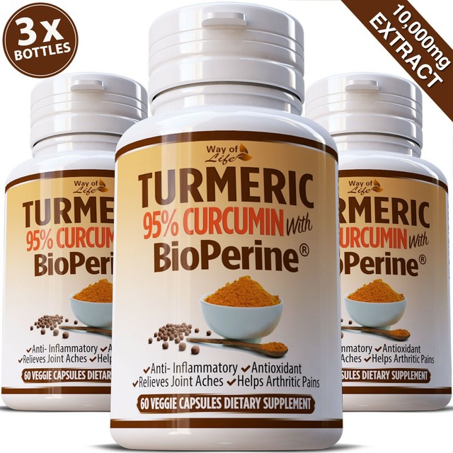 6 X Turmeric Bioperine Black Pepper 10 000mg Extract Curcumin 95 ...