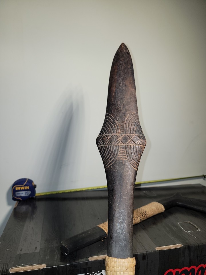 War Club 22&28” Hand Carved Wood Fiji Tebetebe Weapon Sali Battle Axe ...