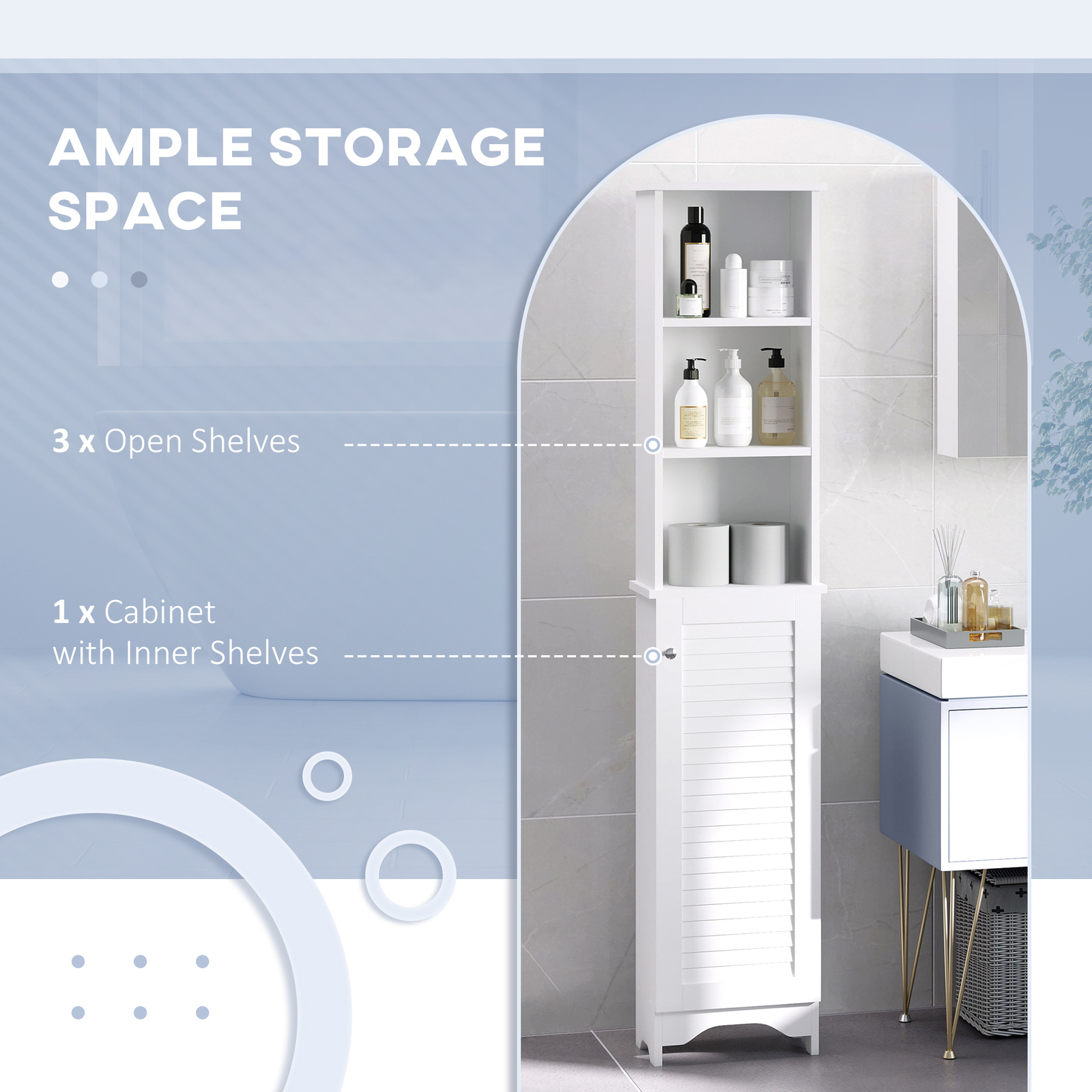 Wooden Collection Tall Bathroom Linen Tower with Adjustable Shelving ...