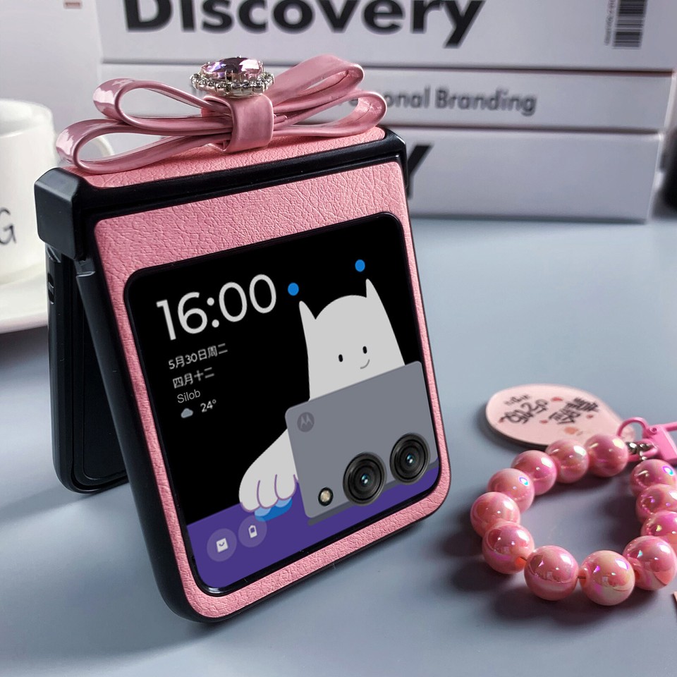 Bowknot Leather Hinge Case Bracelet For Motorola Razr+2025 2024 60/50 ...