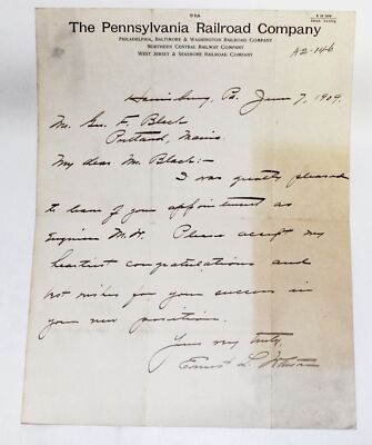 Vintage 1909 pennsylvania Railroad Company memorandum Note Letter Paper ...