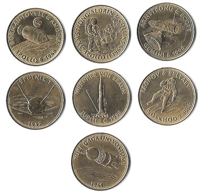 SHELL 7 HISTORICAL SPACE PROGRAMS Tokens, Jupiter-Gemini-Apollo-Sputnik ...