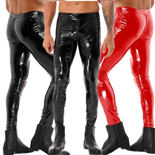 Freebily Herren Lack Leder Hose Lange Pants Wetlook Hose Slim Fit ...