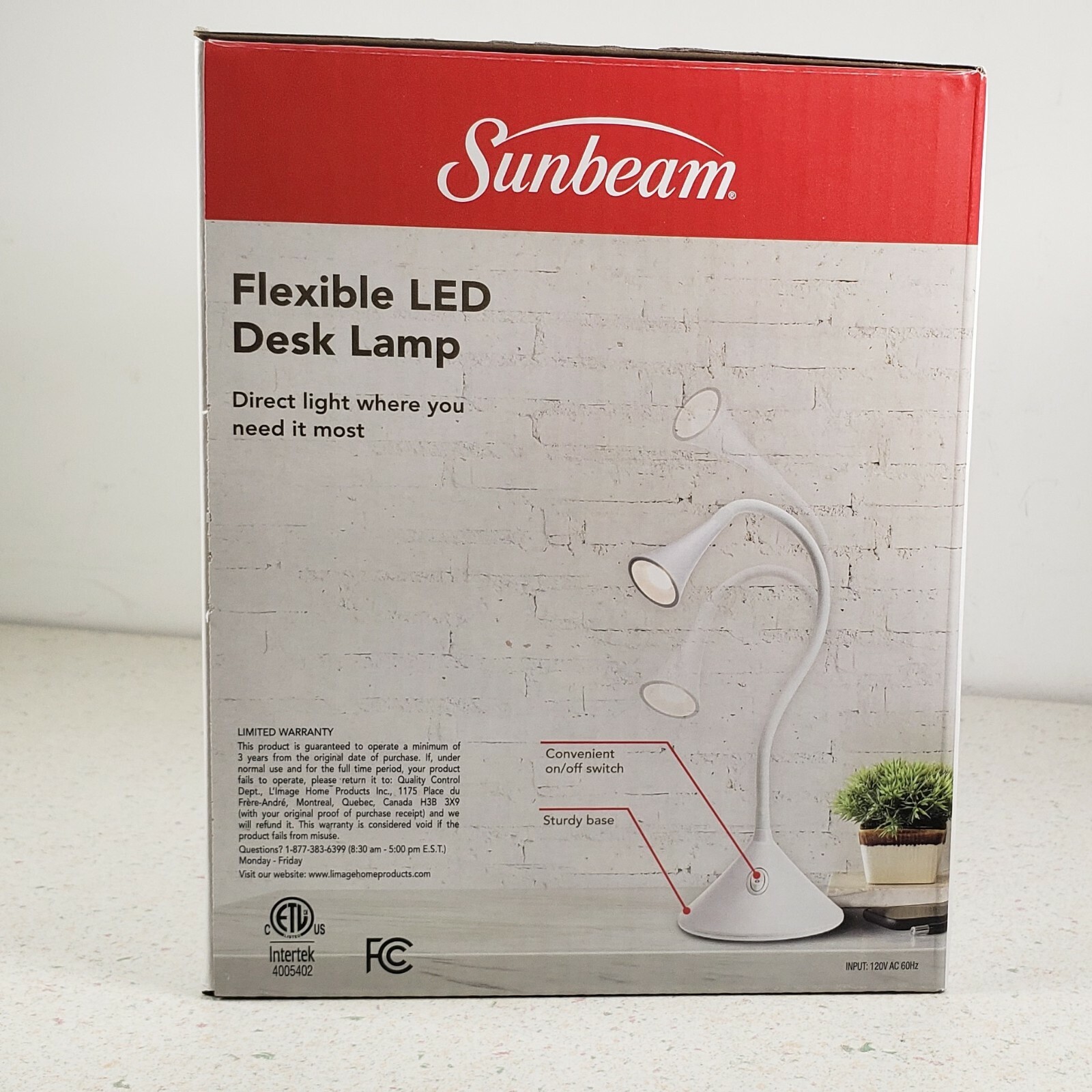 SUNBEAM Flexible LED Desk Lamp Light No Bulb to Replace White On/Off ...