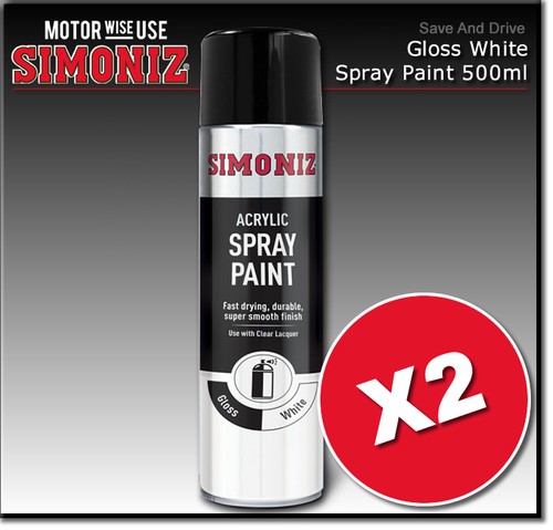 2 x Simoniz Large Gloss White Acrylic Aerosol Auto Car Spray Paint ...