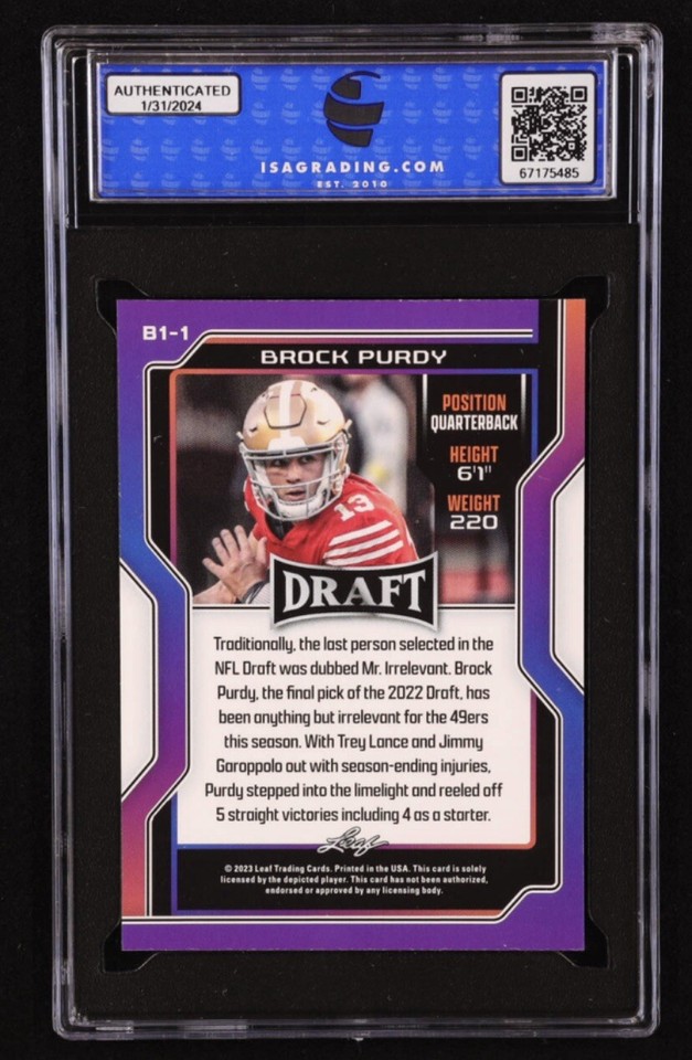 Brock Purdy 2023 Leaf Draft Base Version 1 #B11 (ISA 10) | eBay