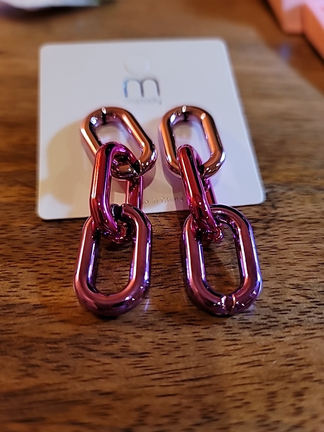 Metallic Purple Pink Acrylic Geometric Chain Link Dangle Earrings 2.5in ...