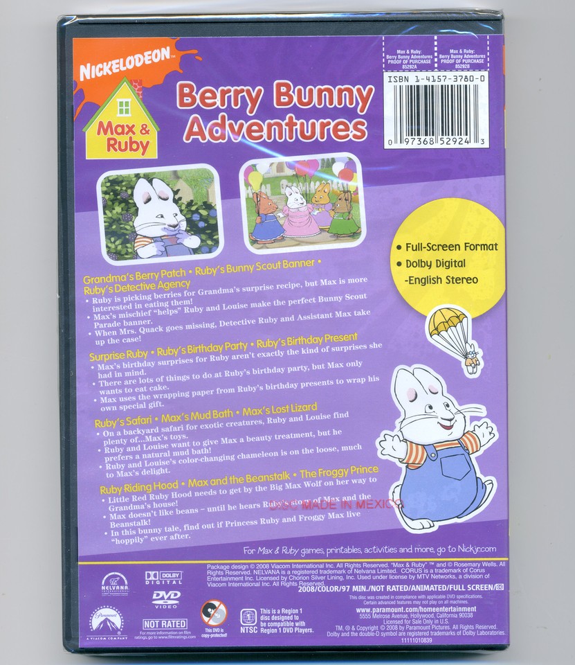 Max & Ruby: Berry Bunny Adventures, new DVD Nickelodeon PBS 12 stories ...