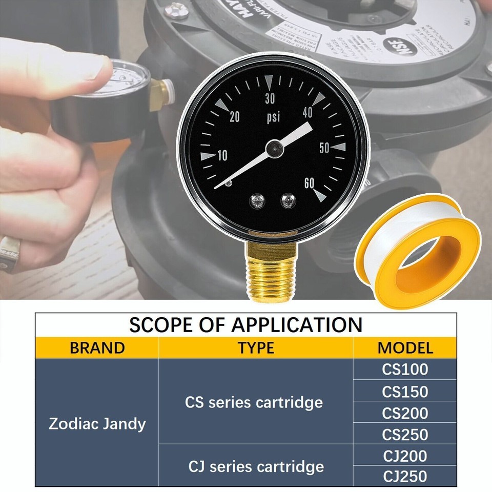R0556900 0-60psi Pressure Gauge for Zodiac Jandy CS CJ Series 0.25" MPT ...