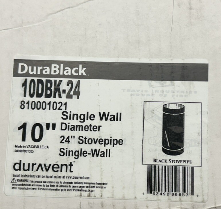 DuraVent 10" Inner Diameter Single Wall Stove Pipe 24"10DBK-24 ...