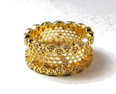 Authentic Pandora Ring, Shine Honeycomb Lace, #167100CZ, Gold Plated ...