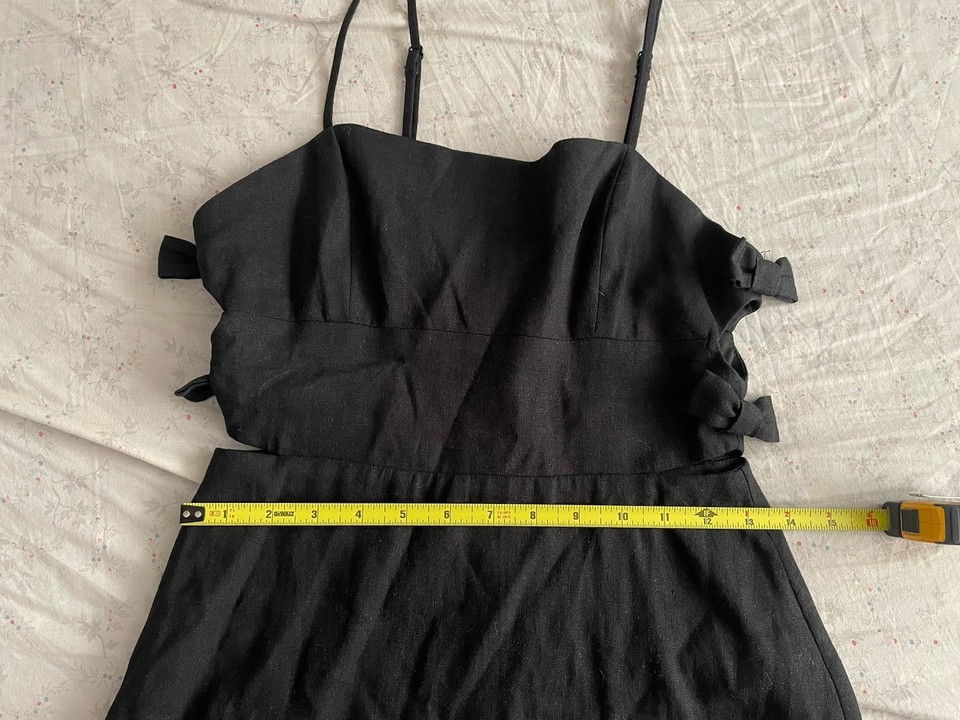 Wayf Womens Midi Dress Size XS Strappy Bow Cut Out Black Linen Blend ...