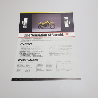1983 Suzuki RM60 Dealer Specification Sheet Spec Brochure Advertising ...