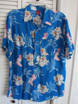 JUNCTION WEST PIN-UP GIRL LUAU BUTTON FRONT SHORT SLEEVE SHIRT SIZE ...