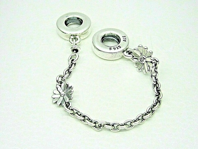 Authentic S925 Silver PANDORA Daisy Flower Safety Chain Charm 798764c01 ...