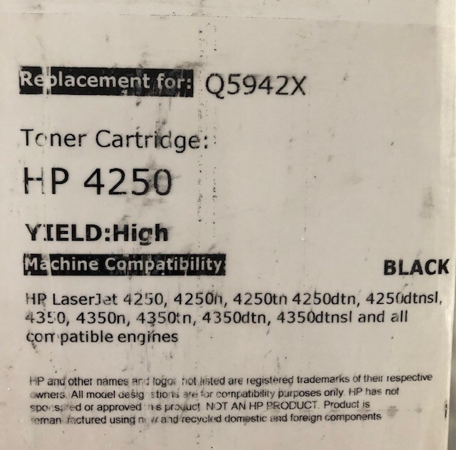 HP 4250 Q5942X PREMIUM High Yield Toner BLACK HP LaserJet 4250N 4350 ...