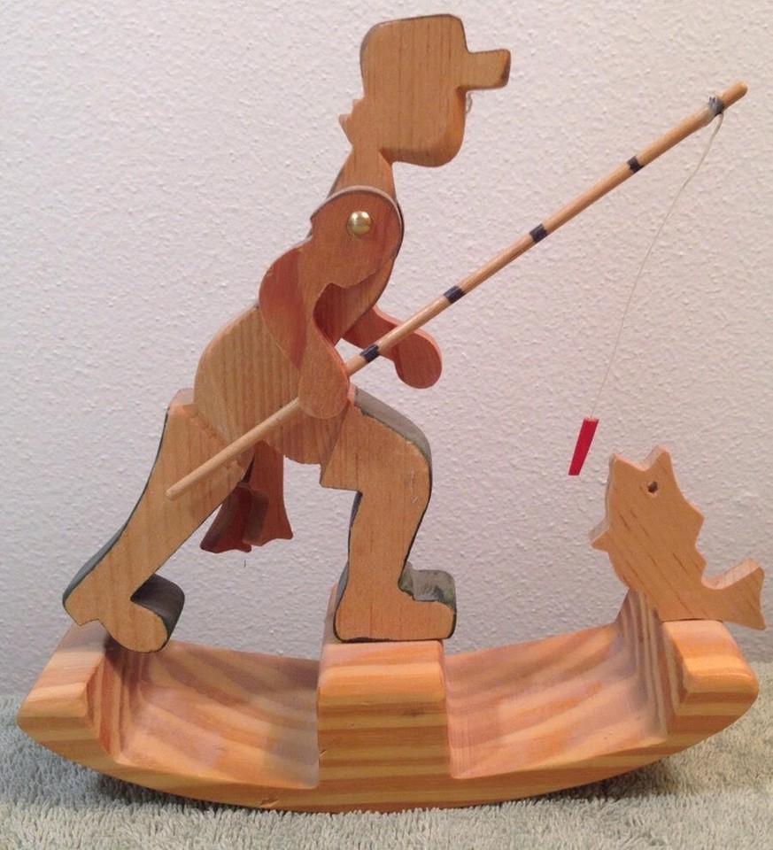 Wood Fisherman Arm Moves Nautical Figure Man Fishing Angler Lake River ...
