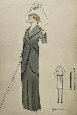 Gentleman Woman Original Drawing Watercolor Art Deco Haute Couture 1912 ...