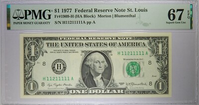 Near Solid Serial Numbers 11211111 $1 1977 PMG 67EPQ | eBay