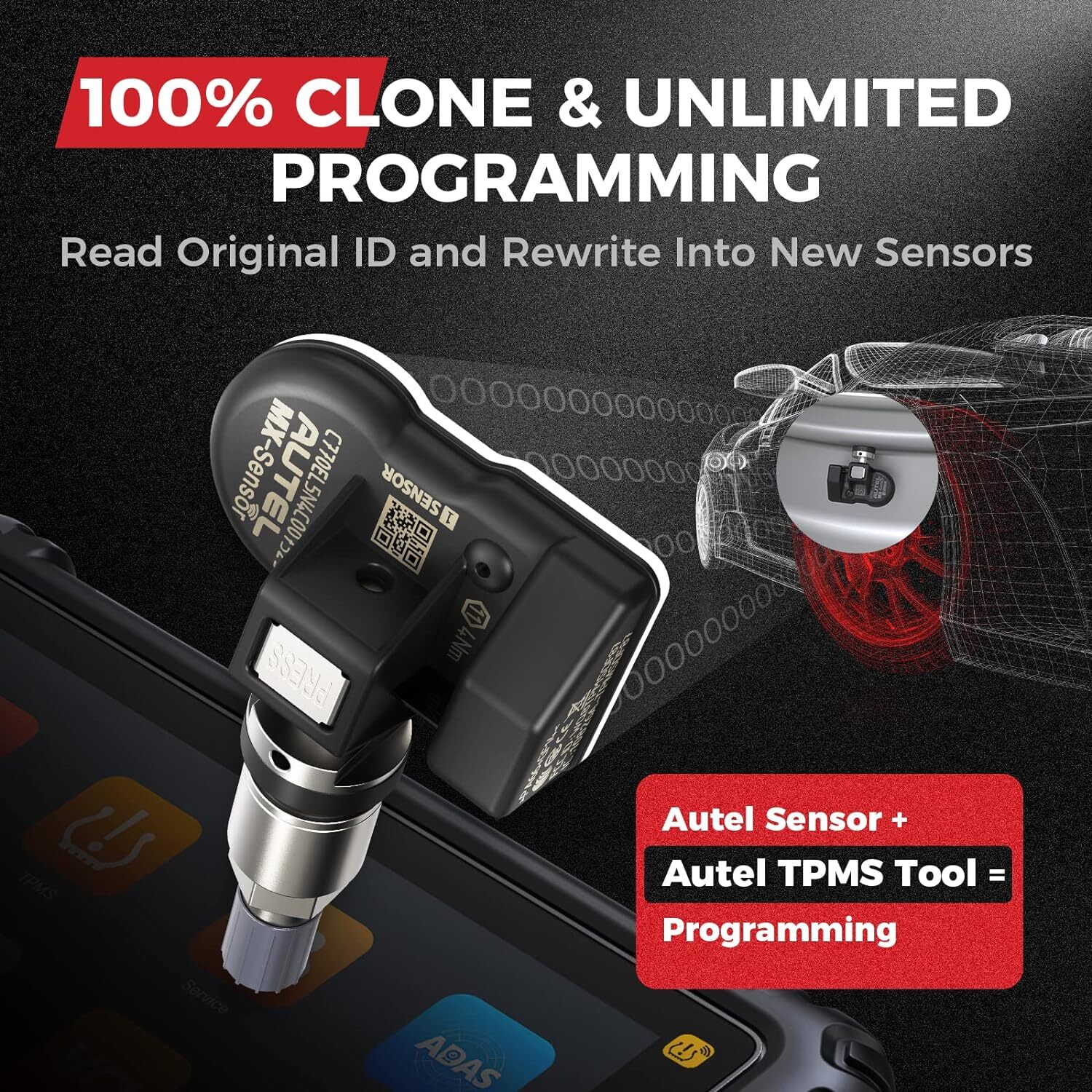 Autel MX-Sensor 315MHz & 433MHz Programmable TPMS Universal Tire ...