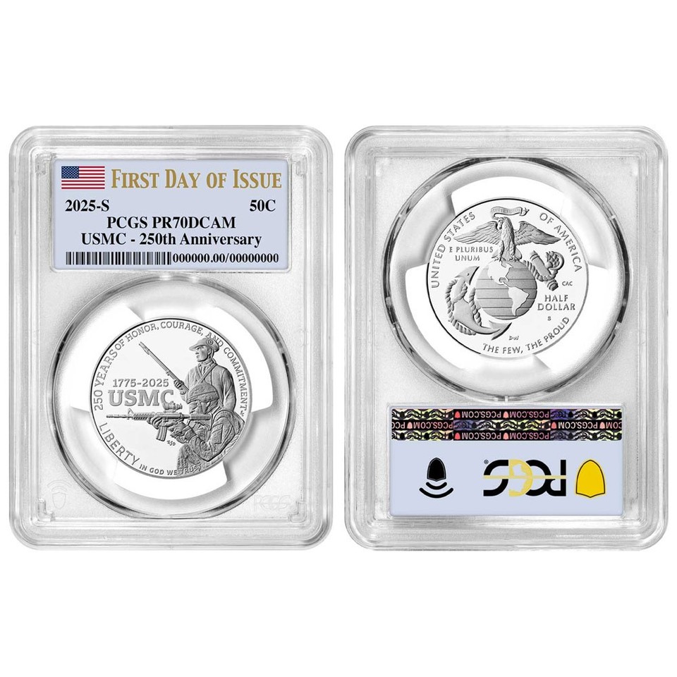 2025-S Proof Clad 50c U.S. Marine Corps 250th Anniversary Commemorative ...