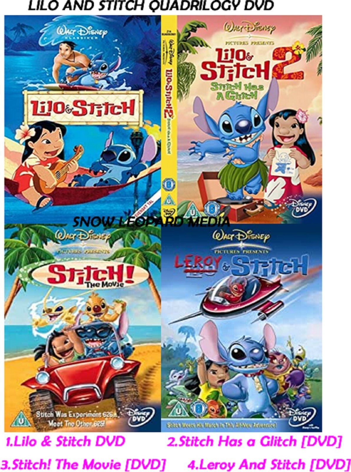 LILO AND STITCH QUADRILOGY DVD ALL 4 MOVIE FILM ORIGINAL DISNEY PART 1 ...