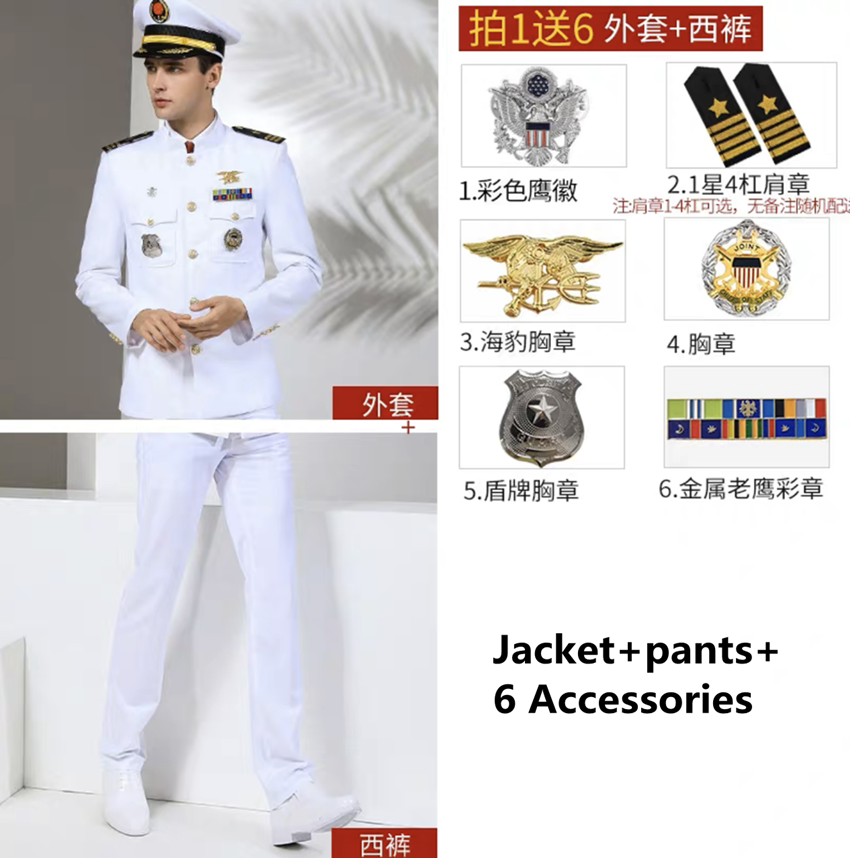 US Navy Military Uniforms White Mariner Sailor Yacht Captain American ...
