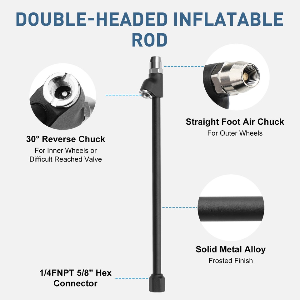 2pcs Extended Reach Dual Head Air Chuck Set 13in Lock On Tire Inflator ...