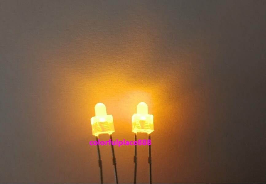 1000pcs 2mm Yellow Diffused Round Top LED Leds Bright Light Bulb Yellow ...