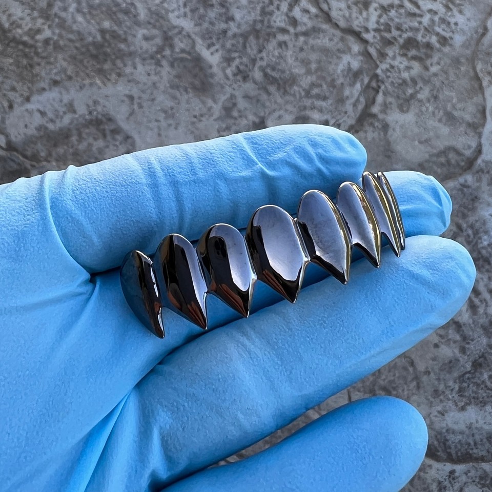 Black Shark Grillz Eight Top Teeth 8 Tooth Vampire Fangs Mouth Hip Hop ...