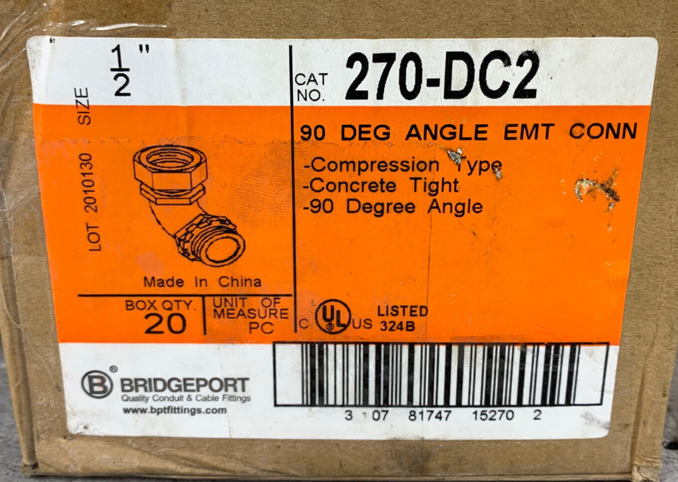 Bridgeport 270-DC2 1/2" 90 Degree Compression Coupling Connector - Qty ...