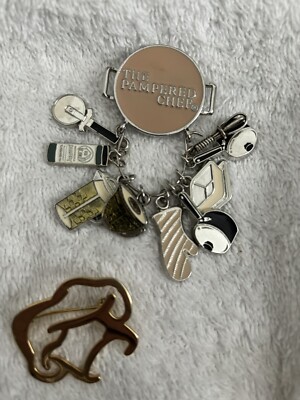 Vintage Pampered Chef Charm Pin Brooch- 9 High Quality Charms Utensils ...