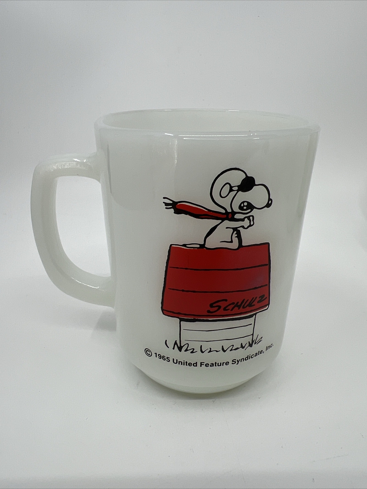 Vintage 1965 Snoopy Curse You Red Baron Peanuts Milk Glass Mug Fire ...
