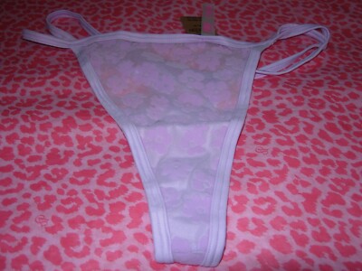 Victorias Secret PINK Sexy V-String Strappy Thong Flocked Mesh Misty ...