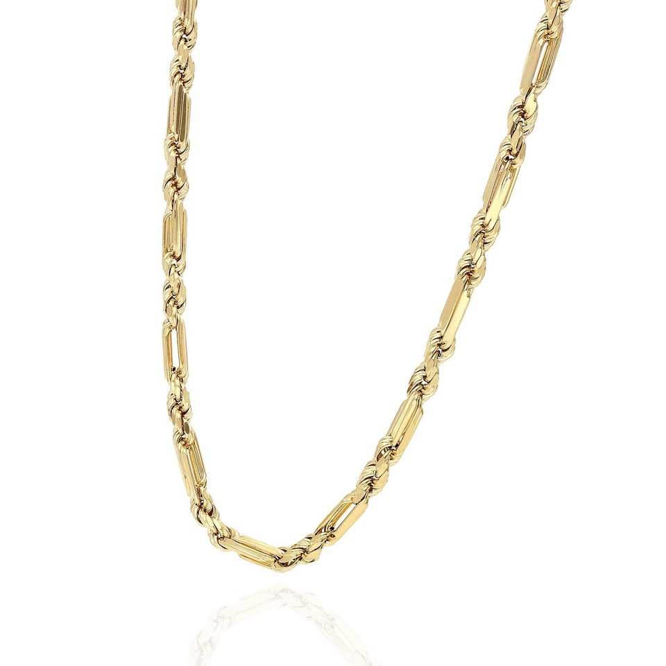 14K Yellow Gold 4mm Milano Figaro Rope Chain (Solid Links) 20"-26" | eBay