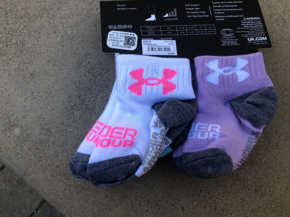 UNDER ARMOUR ESSENTIAL SOCKS 6 Pairs GIRL Quarter SOCKS 6-12 months ...
