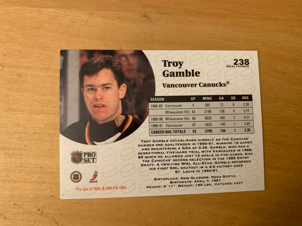 Troy Gamble SIGNED autographed 91/92 PRO SET card VANCOUVER CANUCKS | eBay