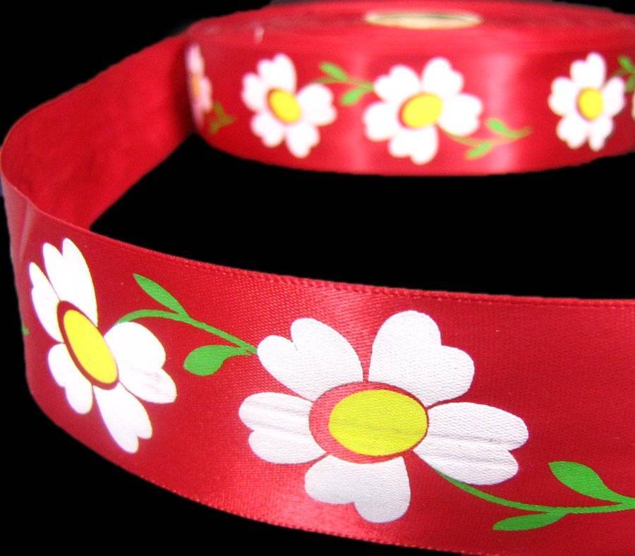 5 Yards SALE White Daisy Flowers Daisies Red Satin Ribbon 1 1/2"W | eBay