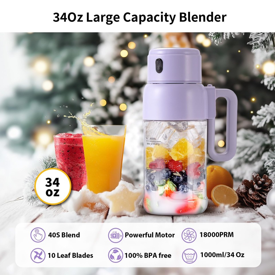 Portable Blender for Smoothies, 34oz Personal Size Mini Small Protein ...