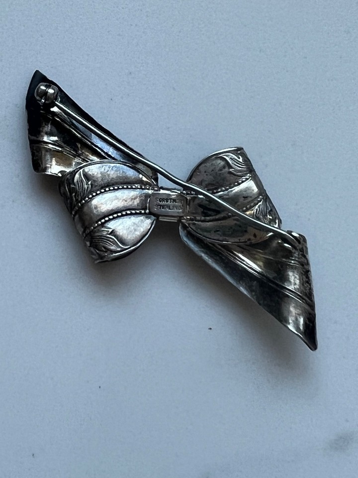 Forstner Sterling Silver Etched Antique Bow Pin Brooch Jewelry | eBay