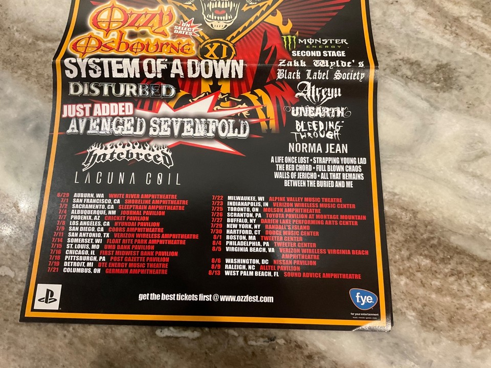 OZZFEST 2006 TOUR POSTER 11x17 TOUR DATES Ozzy Osbourne System Of A ...