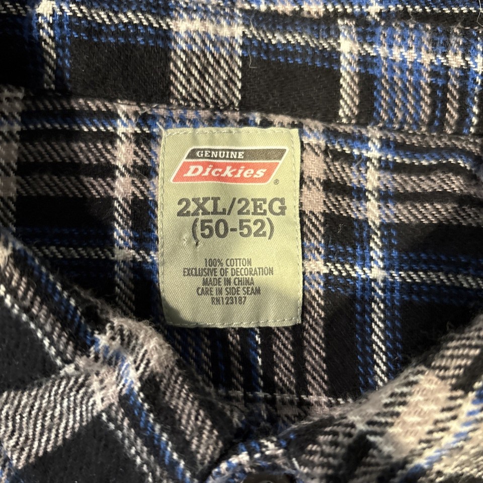 Dickies Men's Heavyweight Blue Plaid Flannel Shirt Jacket 2XL Sleeves ...