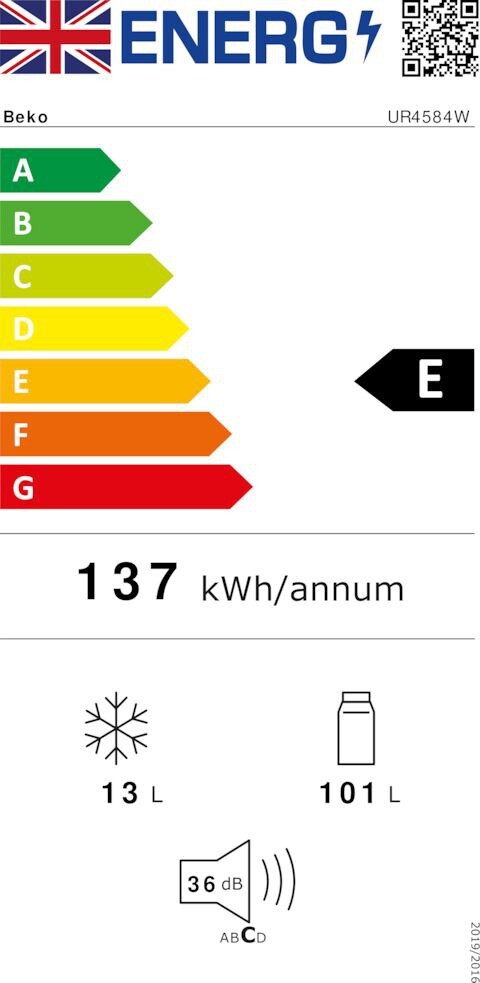 Beko Undercounter Fridge Freezer Freestanding 54cm Wide 114L UR4584W ...