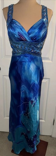Cachet Vintage 1990s Beaded Gown Dress Blue Watercolor Prom HoCo Size 4 ...