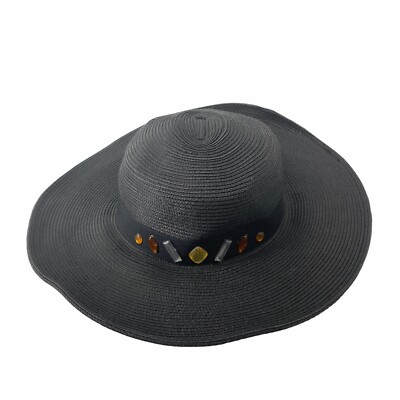 Jessica McClintock Black Floppy Wide Brim Beach Hat Chic 4 In Brim ...
