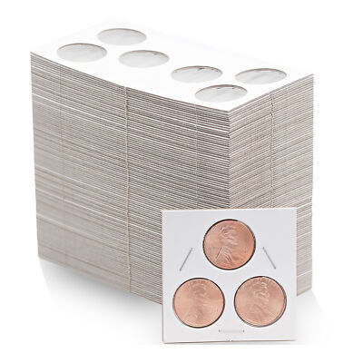 100 3-Hole Penny 2x2 Premium Cardboard Coin Holders 1 Cent Paper Flip ...