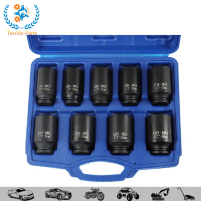 9Pcs 1/2" Drive Deep Impact Socket Set - Metric Axle Hub Nut Sockets 29-38mm | eBay