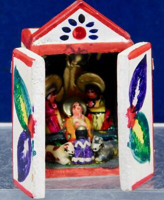 Peru Retablo Nativity Holy Family Hand Painted Clay Figures in small ...