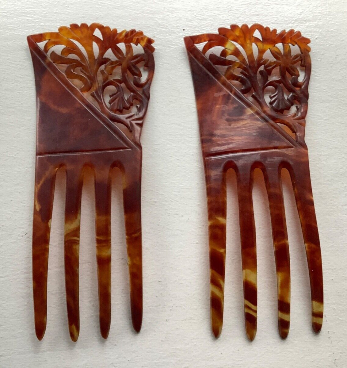 PAIR of Antique Large Faux Tortoise Shell Hair Combs - Gem