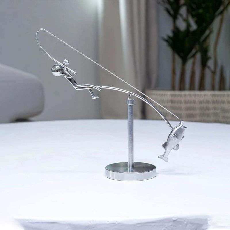 Kinetic Fishing Sculpture, The Fisherman Balancing, Balance Art for ...